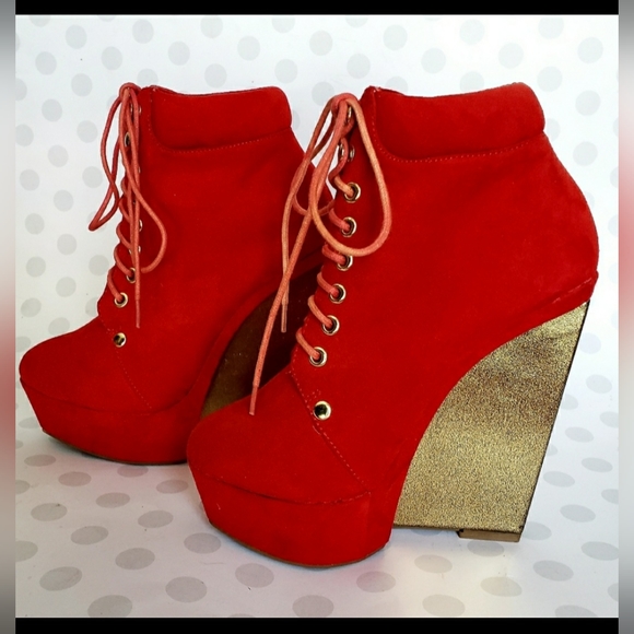 Liliana | Shoes | Liliana Red Platform Wedge Lace Up Shoes Size 7 New ...